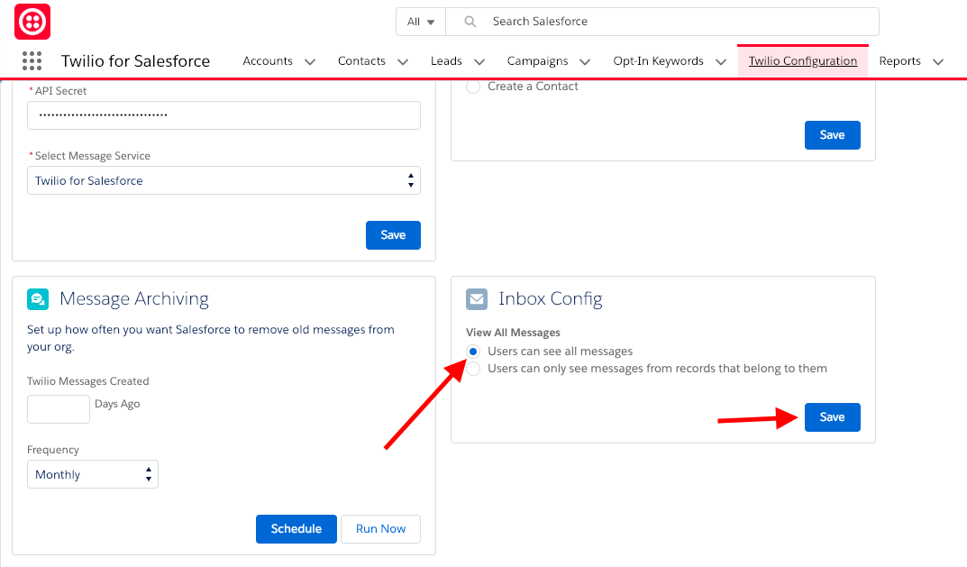 Configure The Twilio For Salesforce Sms Inbox Twilio