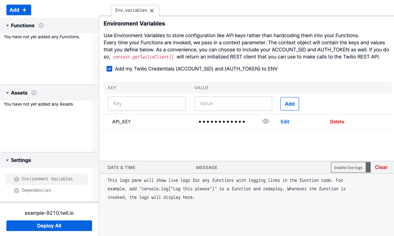 Environment Variables | Twilio