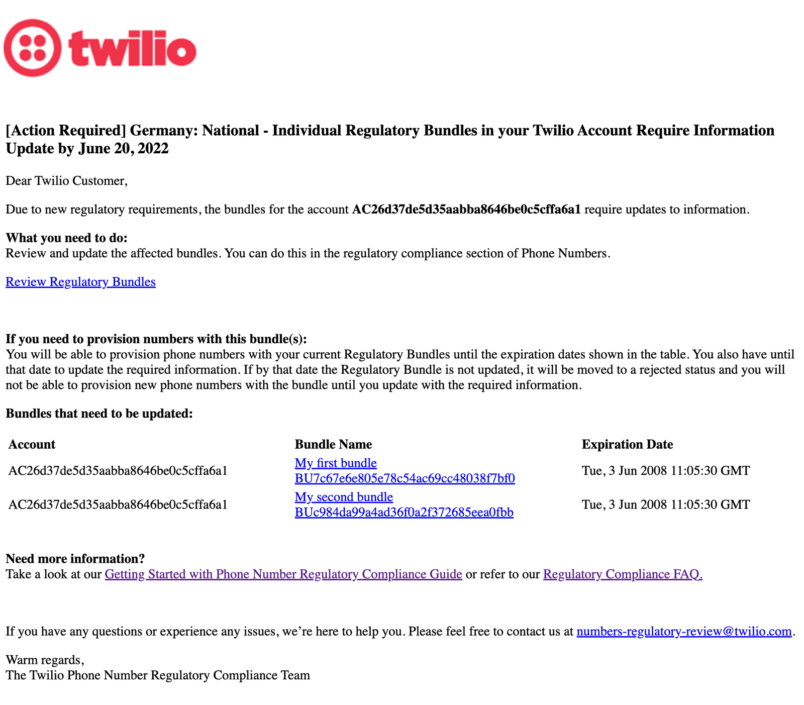 Console Getting Started: Compliance Information Update | Twilio
