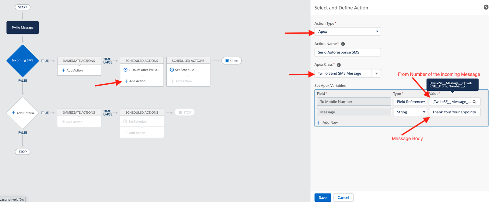 Send Sms Messages From Process Builder And Twilio For Salesforce Twilio