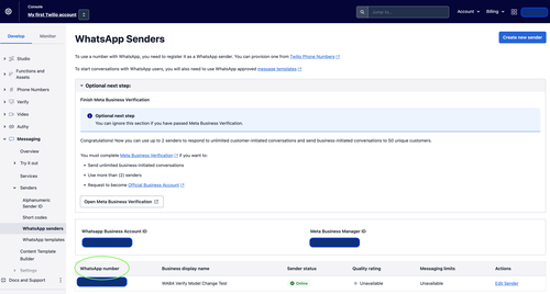 Bring your own WhatsApp Sender to Verify WhatsApp | Twilio