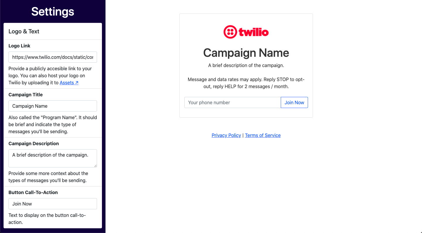 SMS Opt In Builder Twilio